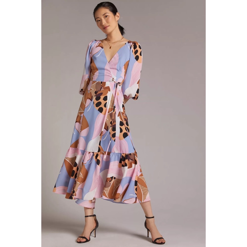Anthropologie Bloom Wrap Midi Dress - Gem